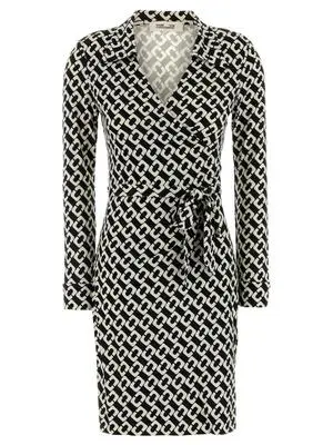 Diane Von Furstenberg Printed Long Sleeve Knit Dress - Black
