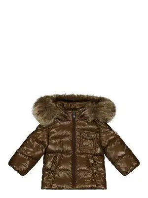 Moncler Quilted Zip-up Puffer Coat With Faux Fur Trim - Brown