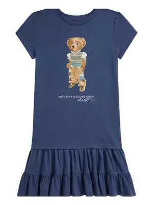 Polo Ralph Lauren Bear Graphic Ruffle Hem T-shirt Dress - Blue