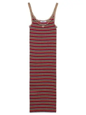 Prada Striped Cotton Ribbed Knit Dress - Blue/red