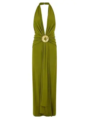 Cult Gaia Cult Gaia Halter Neck Maxi Dress With Draped Front Detail Green