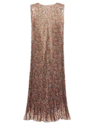 Valentino Garavani Pleated Midi Dress With Patterned Design - Brown