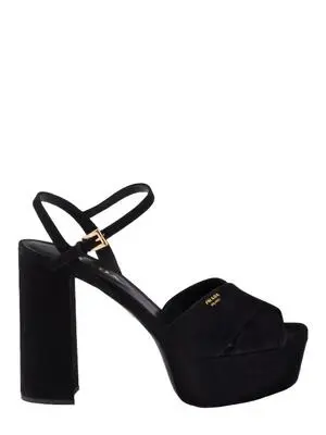 Prada Prada Suede Platform Sandals With Buckle Ankle Strap Black