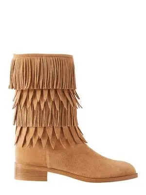 AQUAZZURA Fringed Suede Boots - Brown