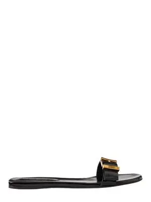 KHAITE Khaite Patent Leather Slide Sandals With Gold Buckle