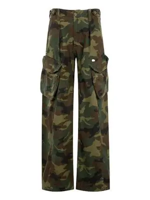 R13 Camouflage Barrel Leg Casual Pants - Green