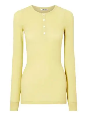 Auralee Ribbed-knit Cotton T-shirt - Yellow