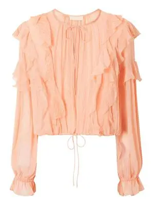 Ulla Johnson Ulla Johnson Delfina Cropped Ruffled Silk-Crepon Blouse Pink