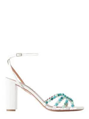 AQUAZZURA Embellished Leather Sandals - White