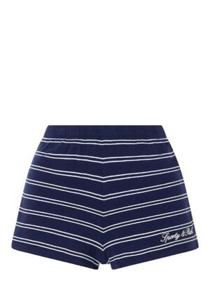 SPORTY  RICH Sporty & Rich Striped Cotton-jersey Shorts - Black