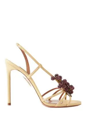 AQUAZZURA Embellished Raffia Slingback Sandals - No