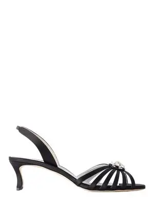 Manolo Blahnik Embellished Satin Slingback Sandals - Black