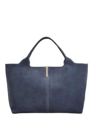 TOD'S Medium Suede Handbag With Metal Barrette Accent - Blue