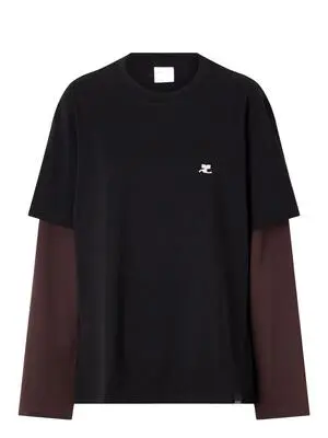 COURREGES Courreges Logo-Embroidered Cotton-Jersey T-shirt F