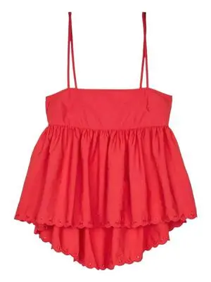 Cecilie Bahnsen Selena Broderie-anglaise Halter Neck Blouse - Red