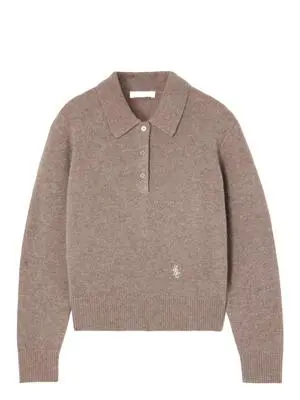 SPORTY  RICH Sporty & Rich Embroidered Cashmere And Wool-blend Polo Sweater - Brown