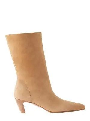 AQUAZZURA Suede Ankle Boots With Stacked Wooden Heel - Nude