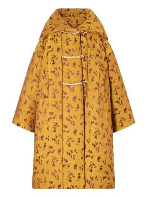 Dries Van Noten Floral Jacquard Hooded Long Jacket - Brown