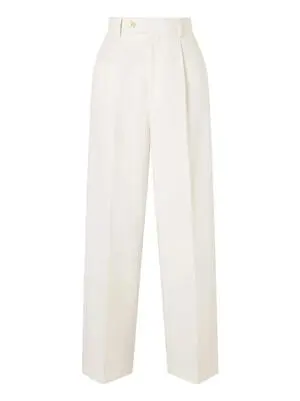 Auralee Oxford Wide-leg Wool, Cotton, And Linen-blend Trousers - White
