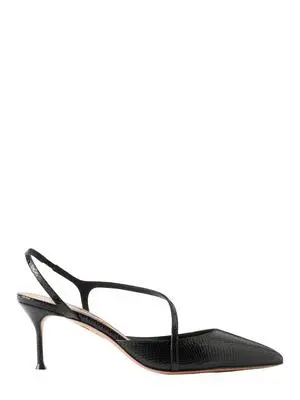 AQUAZZURA Snake-effect Leather Slingback Pumps - Black