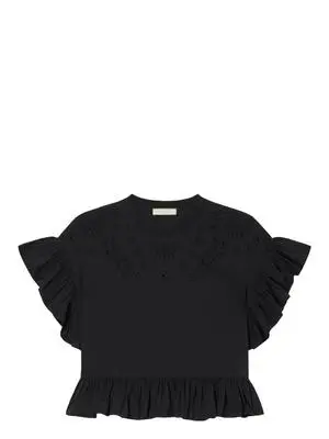 Ulla Johnson Ulla Johnson Ruffled Embroidered Top Black