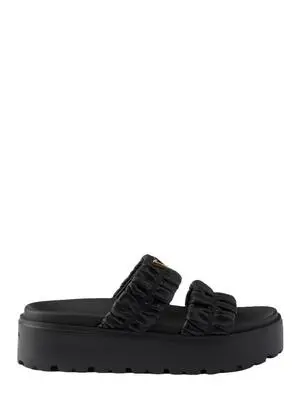 Prada Matelassé Nappa Leather Flatform Slides - Black