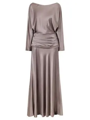 Staud Staud Satin Long Sleeve Maxi Dress Gray