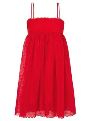 Cecilie Bahnsen Embroidered Spaghetti Strap Slip Dress - Red