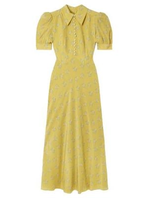 Alessandra Rich Floral Print Midi Dress - Yellow