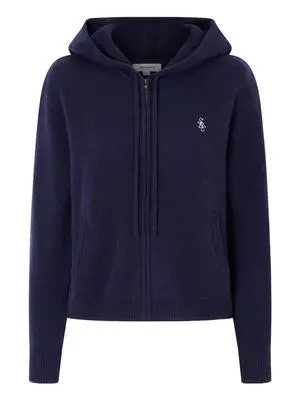 SPORTY  RICH Sporty & Rich Embroidered Cashmere And Wool Blend Cardigan - Navy Blue