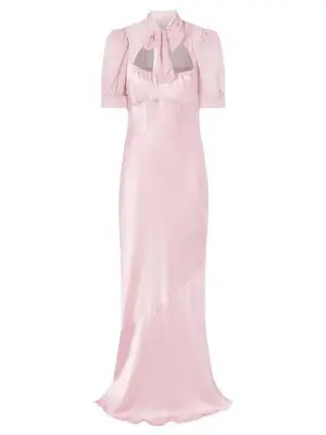 Alessandra Rich Pussy-bow Silk-satin And Georgette Gown - Pink