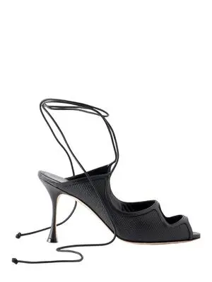 Manolo Blahnik Leather Cutout Stiletto Sandals - Black