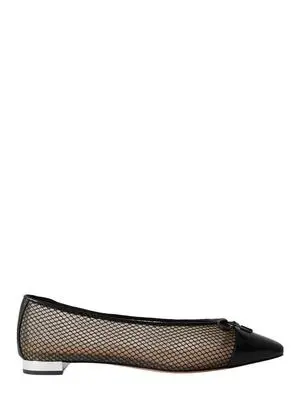 AQUAZZURA Mesh Leather Pointed Toe Flats With Bow Detail - Black