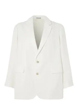 Auralee Oversized Wool, Cotton, And Linen-blend Oxford Blazer - White