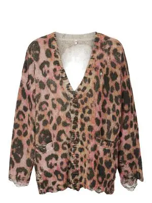 R13 Leopard-print Distressed Cashmere Cardigan - Brown