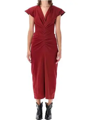 Isabel Marant Étoile Isabel Marant Pleated Cotton Knit V-Neck Maxi Dress Wine Red