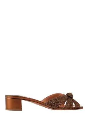 AQUAZZURA Crystal-embellished Leather Mules - Brown