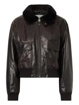 Victoria Beckham Aviator Shearling-trimmed Leather Jacket - Black