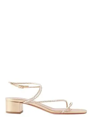 AQUAZZURA Luca 35 Braided Metallic Leather Sandals - Nude