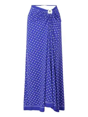 Christopher Esber Christopher Esber Bandana-Print Ruched Maxi Skirt Blue