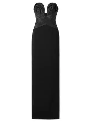 Carolina Herrera Strapless Draped Satin Crepe Maxi Dress - Black