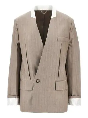 Victoria Beckham Collarless Double-breasted Blazer - Beige