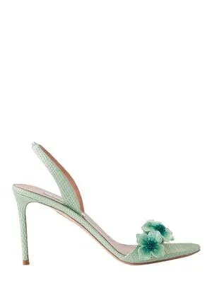AQUAZZURA Passionflower Embellished Raffia Slingback Sandals - Gray
