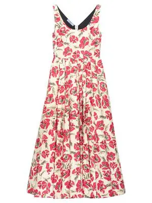 Prada Sleeveless Floral Print Midi Dress With Scoop Neck And Back Zipper - Red