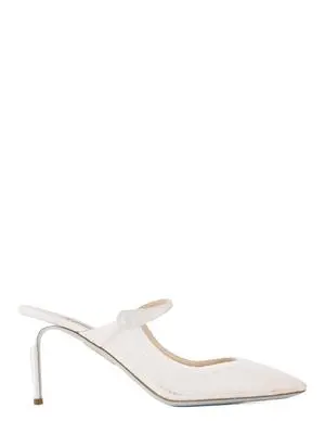 AQUAZZURA White Tulle Pointed-toe Stiletto Mules With Mary Jane Strap - No