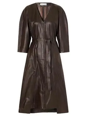 Victoria Beckham Victoria Beckham Lace-Up Leather Midi Dress Brown