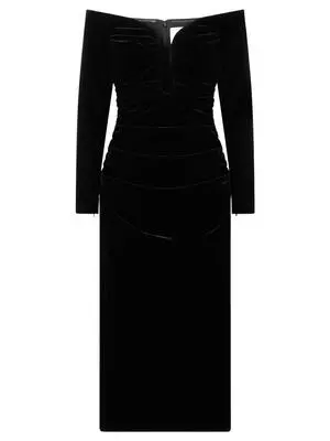 Carolina Herrera Ruched Velvet Midi Dress - Black