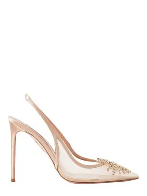AQUAZZURA Embellished Mesh And Satin Slingback Pumps - No