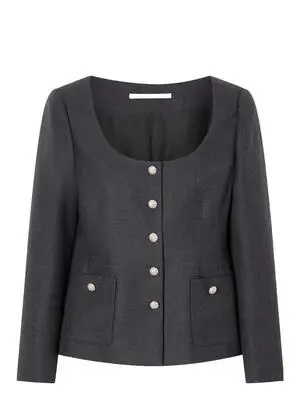 Alessandra Rich Embellished Wool-flannel Jacket - Dark Gray