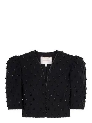 Carolina Herrera Cropped Embellished Wool-blend Jacket - Black